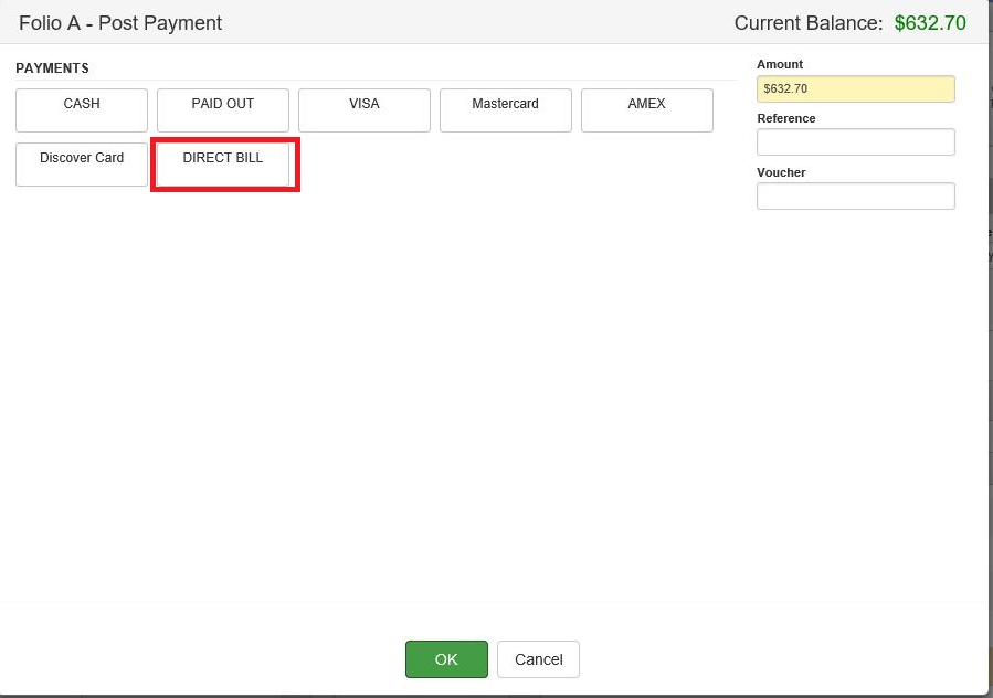 Posting Direct Bill Payment - Select Folio Line