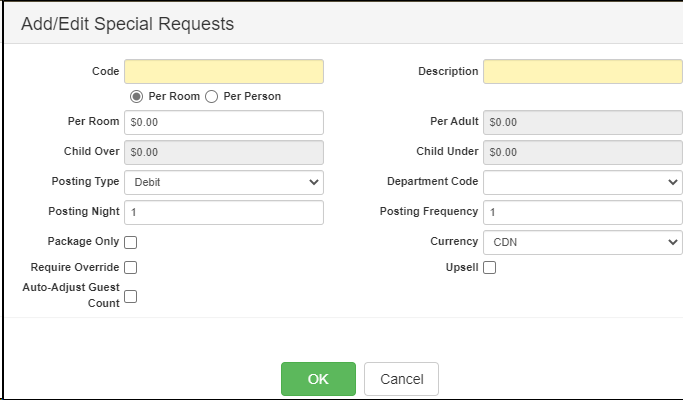 Special Requests Setup